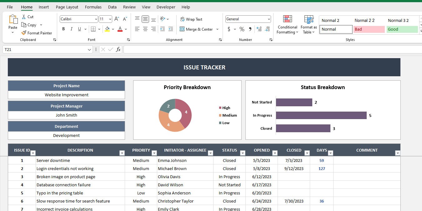 Issue Tracker Excel Template Project Issue Log Problem Tracking Spreadsheet Task Issue Tracker