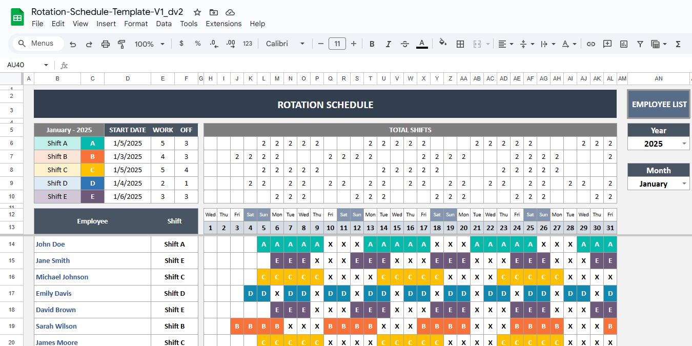 Rotation Schedule Template: Employee Shift Planner (google Sheets) - Etsy