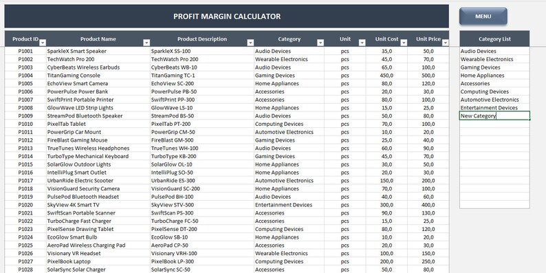 Profit Margin Calculator: Excel Template for Business - Etsy
