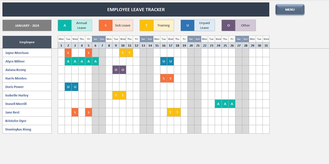 Employee Leave Tracker Excel Template: Absence Management, Time off Tracking - Etsy