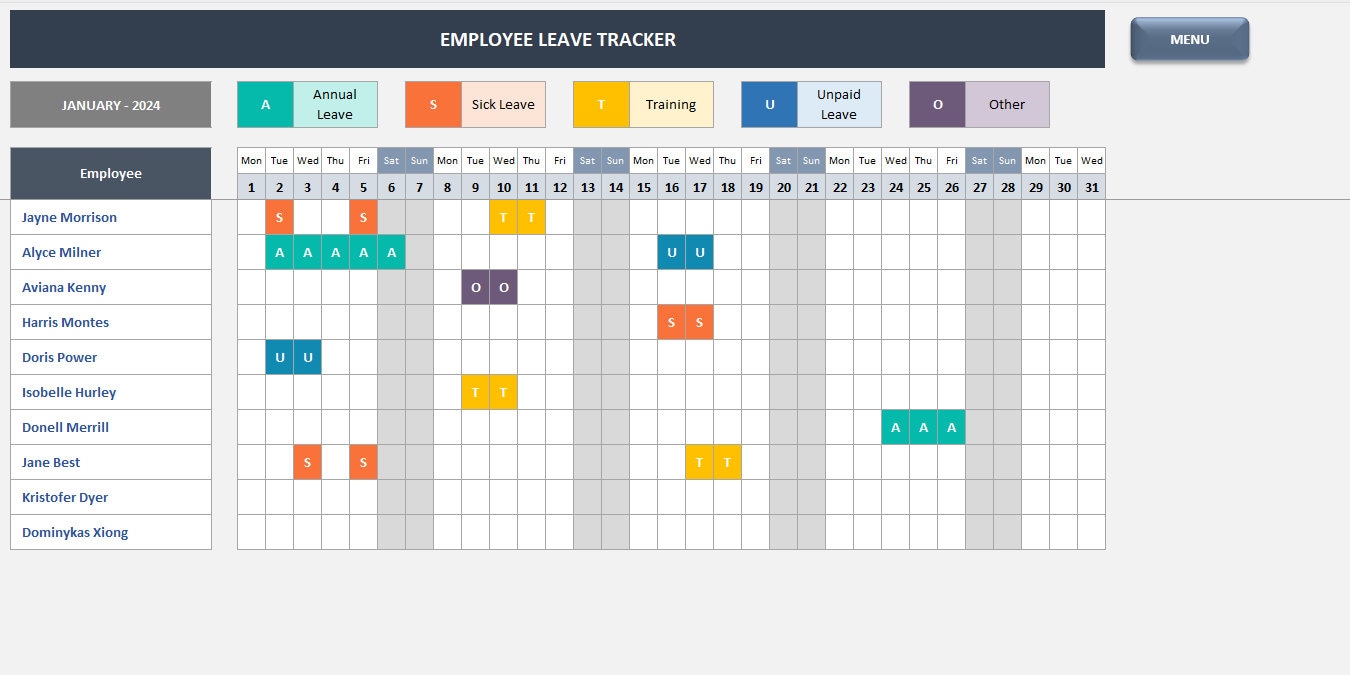 Employee Leave Tracker Excel Template: Absence Management, Time off ...