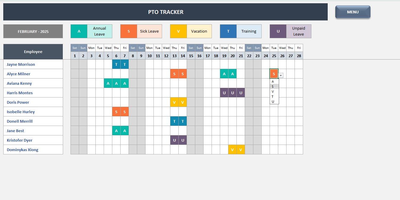 PTO Tracker Excel Template | Employee Leave Tracker | Vacation Planner ...