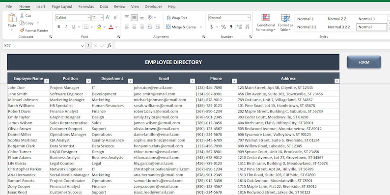 Employee Directory Excel Template: HR Company Contact List - Etsy