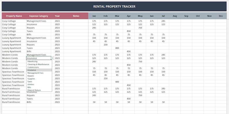 Rental Property Tracker Excel Template Rental Property Bookkeeping ...