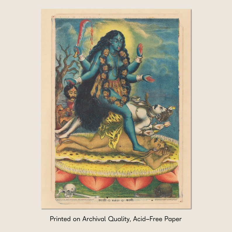 Kali and Shiva Antique Art Print: Traditional Hindu Deity Altar Decor ...