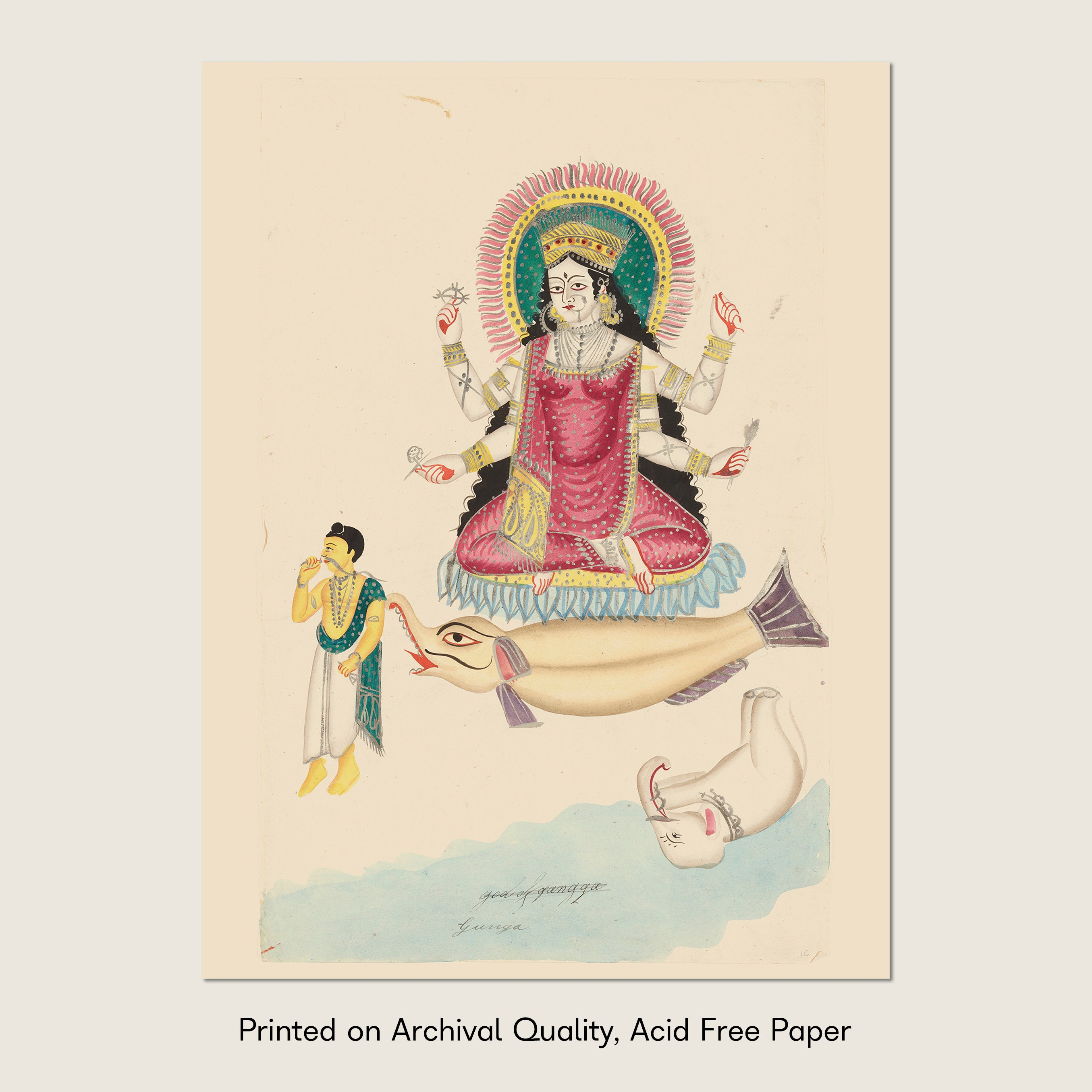 Ganga Devi Hindu Goddess Devotional Art Print Traditional Indian Deity ...