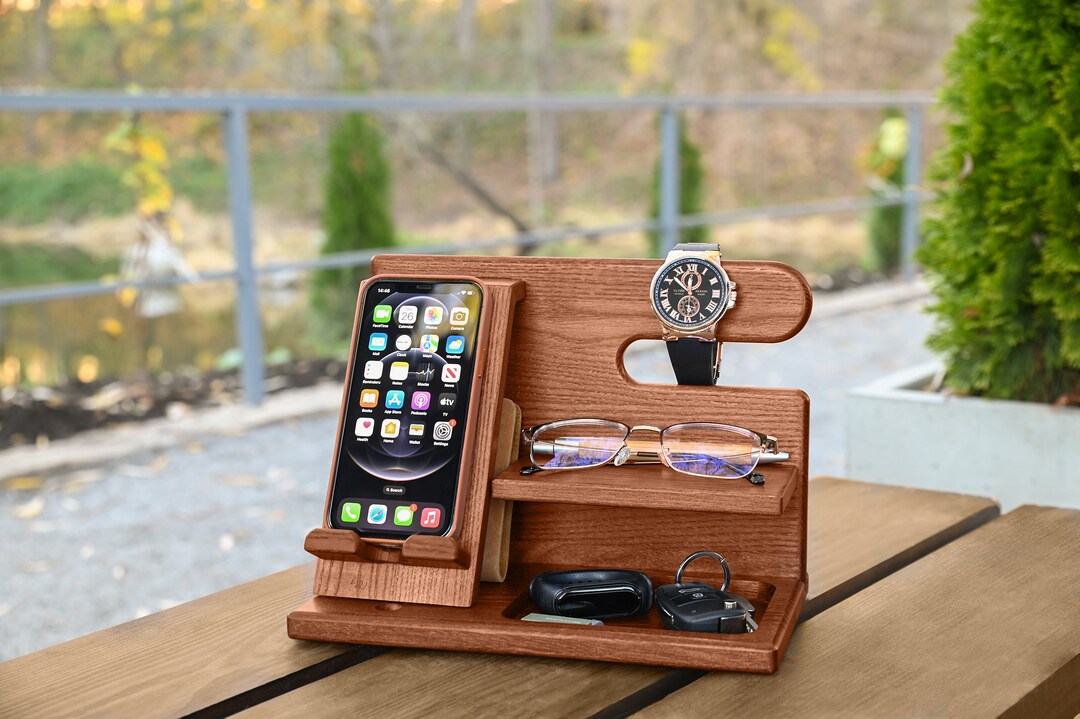 Wallet Stand Watch Organizer Woden Phone Stand - Etsy