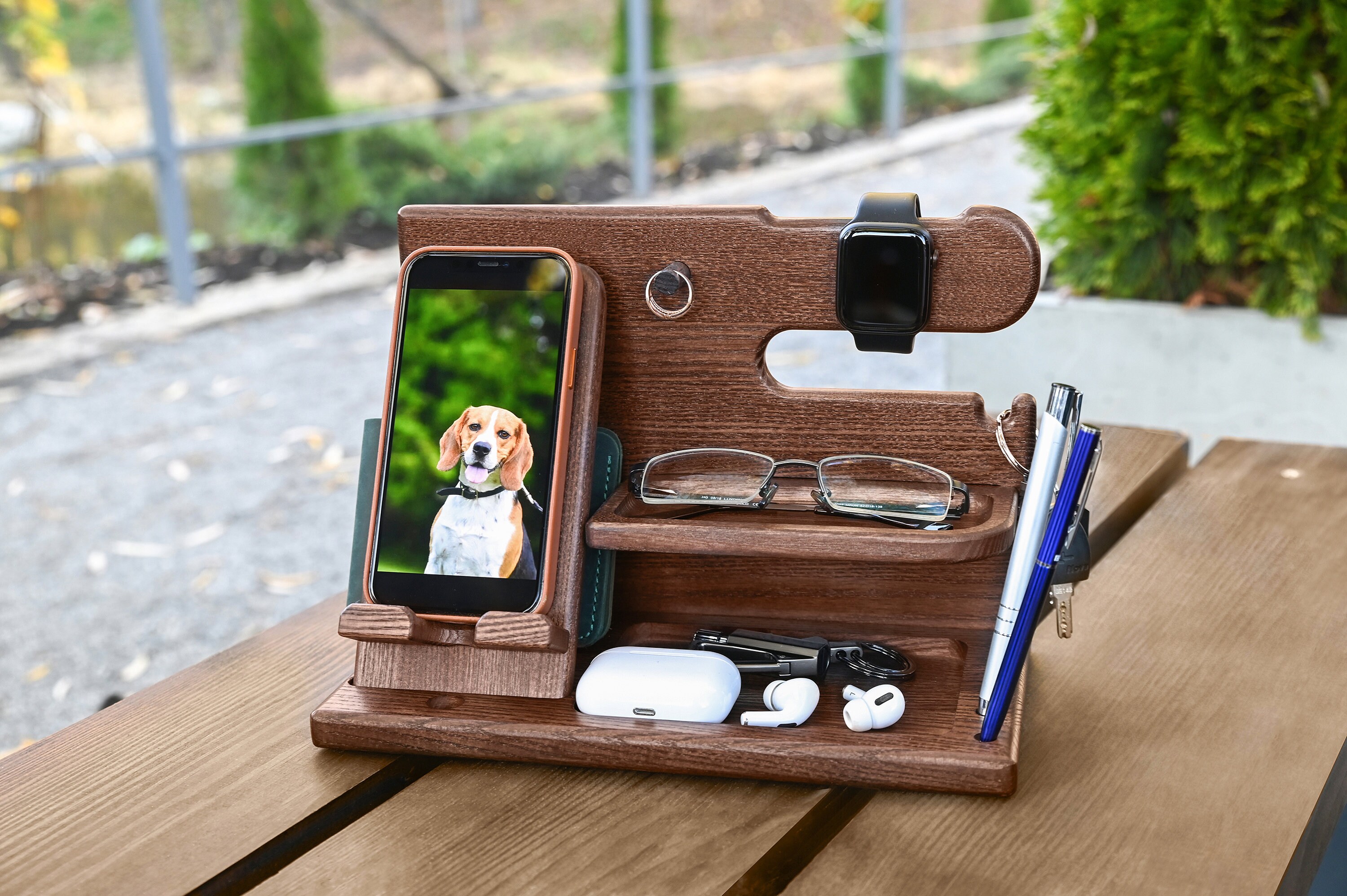 Wooden Desk Organizer Phone Docking Station Accessories Gifts for Him ...