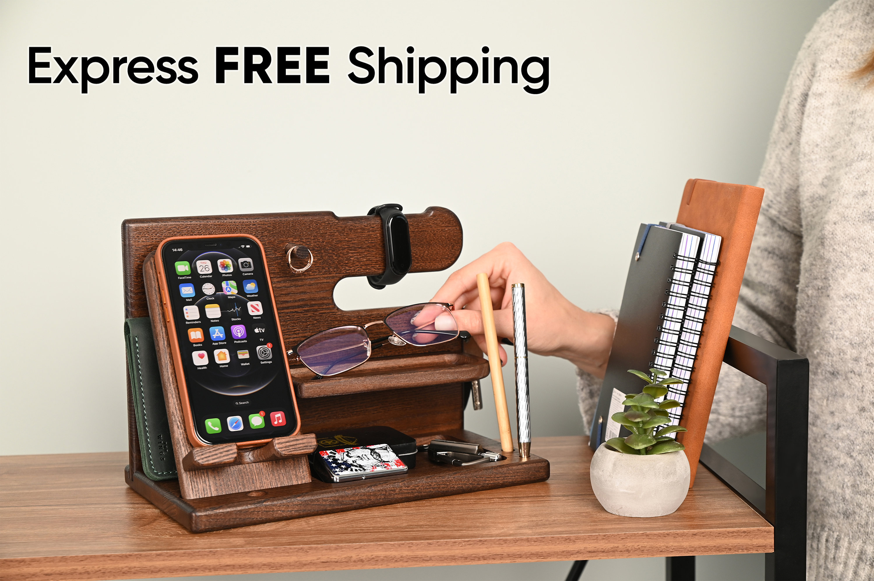 Wooden Desk Organizer Phone Docking Station Accessories Gifts for Him ...