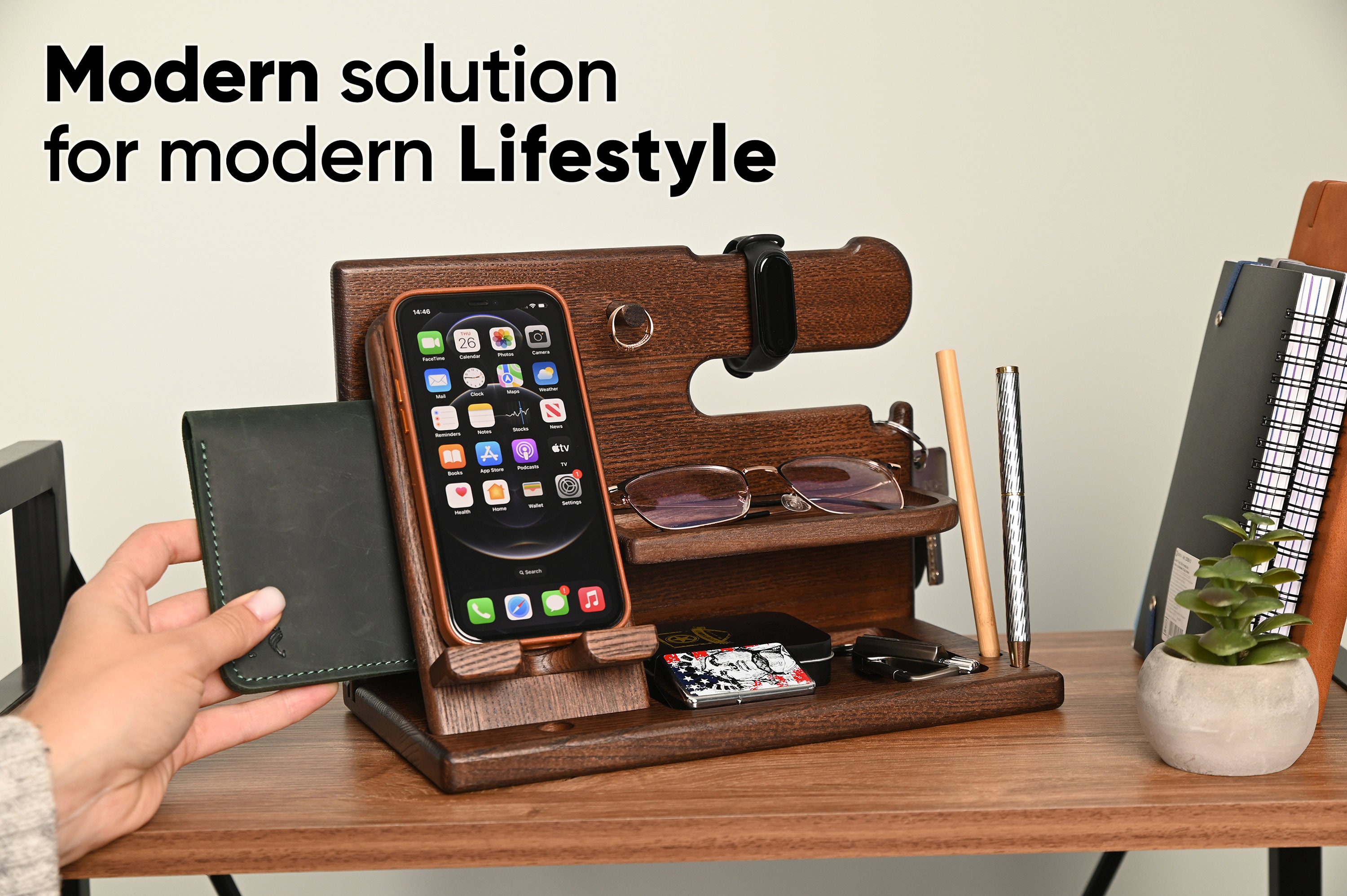 Wooden Desk Organizer Phone Docking Station Accessories Gifts for Him ...