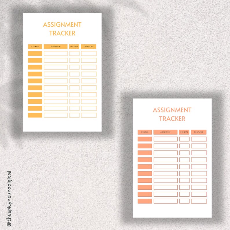 Assignment Tracker Sheet | Printable Student Resources | Assignment ...