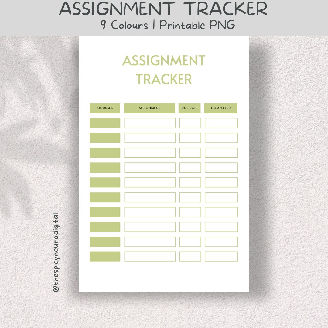 Assignment Tracker Sheet | Printable Student Resources | Assignment ...