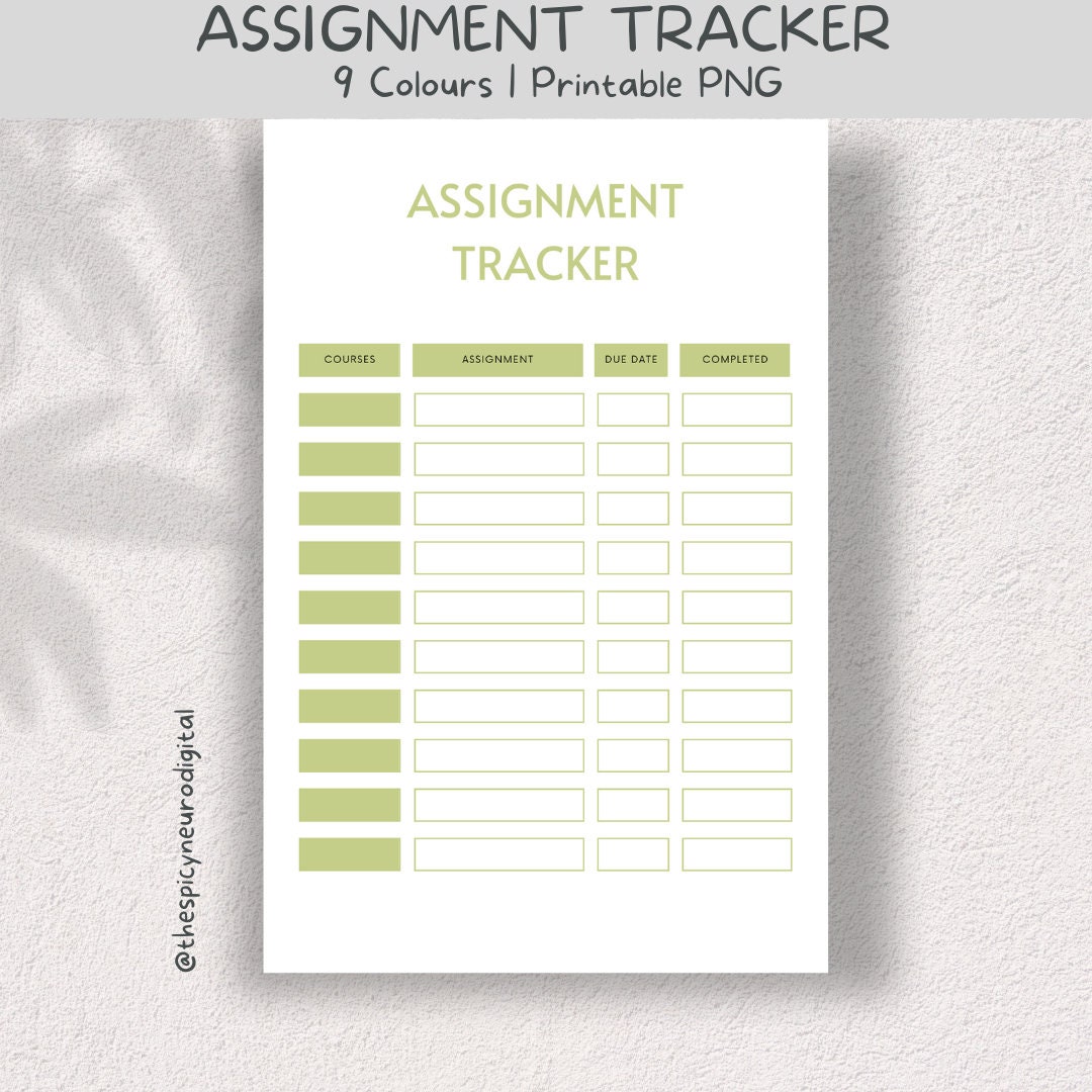 Assignment Tracker Sheet | Printable Student Resources | Assignment ...