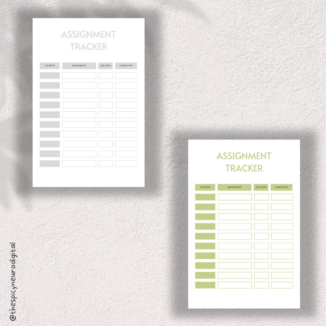 Assignment Tracker Sheet | Printable Student Resources | Assignment ...