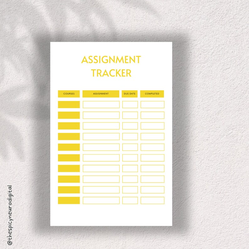 Assignment Tracker Sheet | Printable Student Resources | Assignment ...