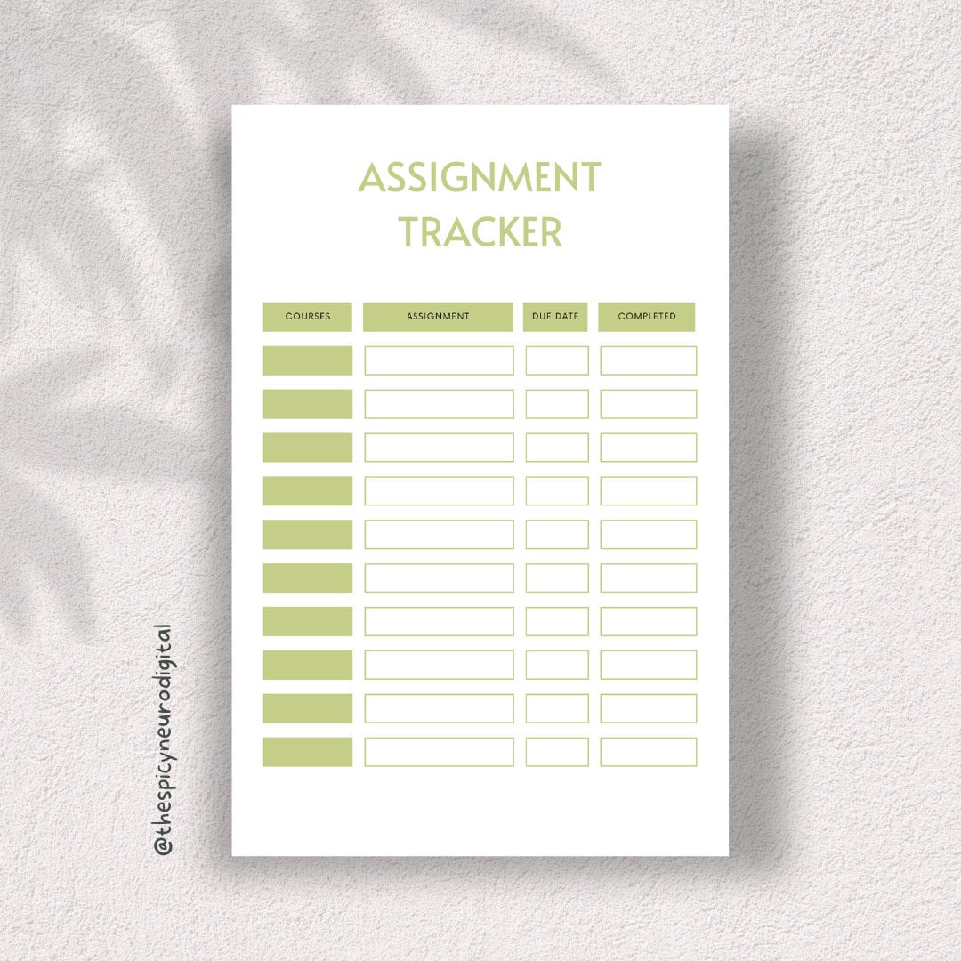 Assignment Tracker Sheet | Printable Student Resources | Assignment ...
