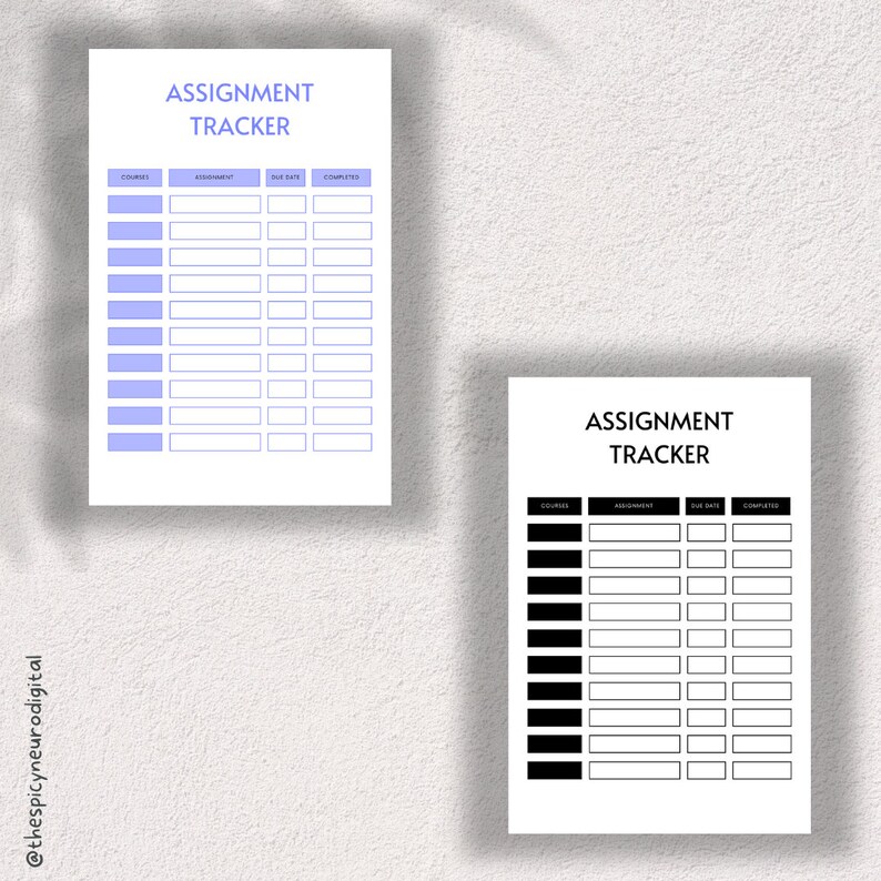 Assignment Tracker Sheet | Printable Student Resources | Assignment ...