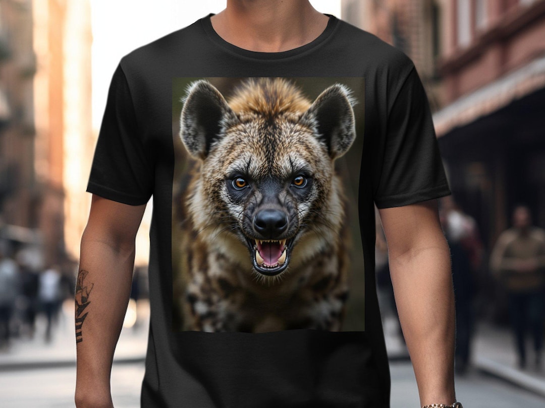 Wild Animal Hyena Print Tshirt Unique Graphic Tee Bold Animal Art Shirt ...