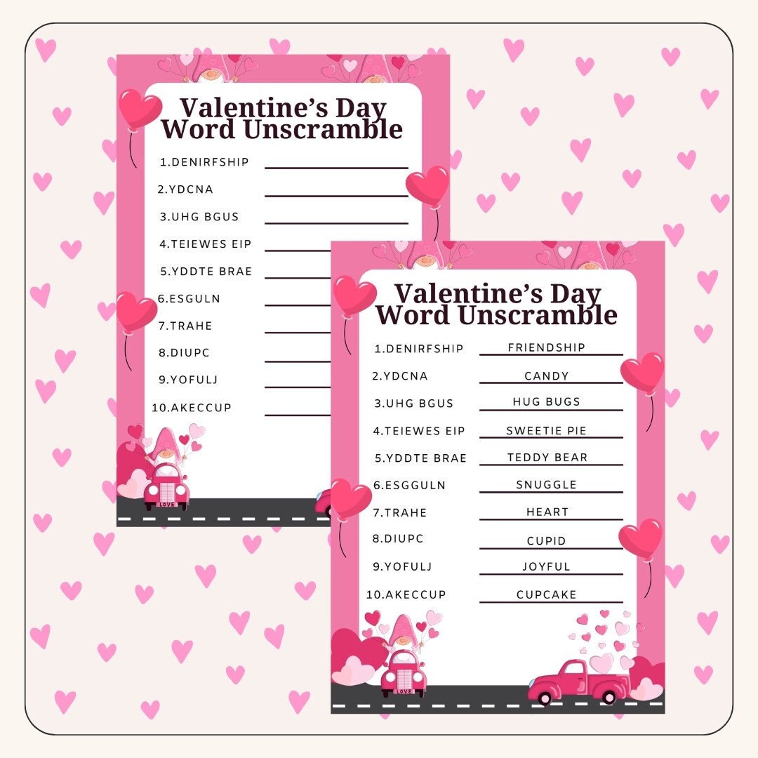 Printable Valentine's Day Party Game|valentine's Day Word Unscramble ...