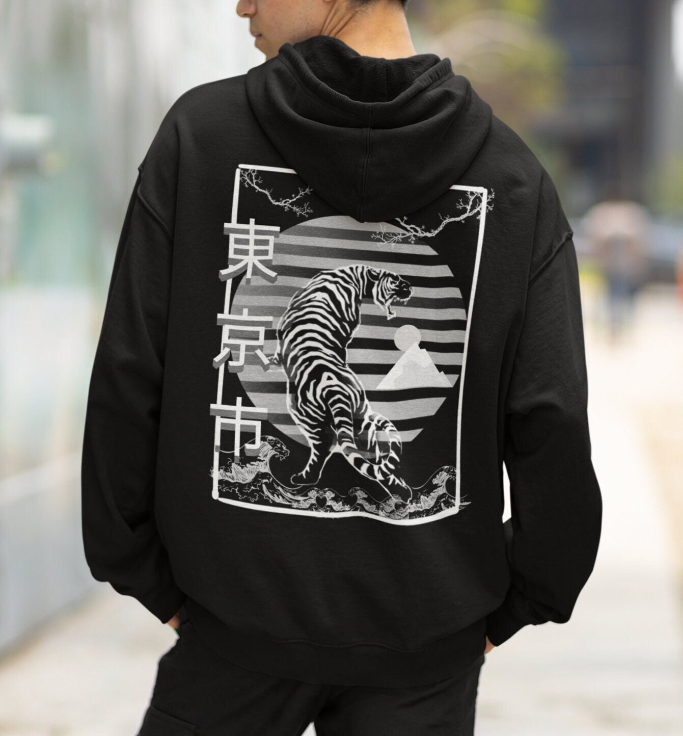 Japanese Tiger Hoodie, Unisex Japanese Tiger Streetwear, Vintage ...
