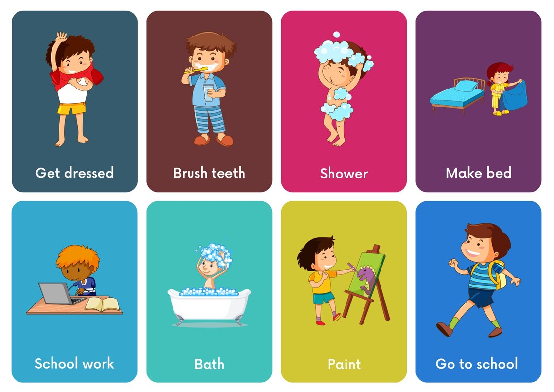 48 Colorful Fun Action Verbs Flashcards Nomenclature, Flashcards PDF ...