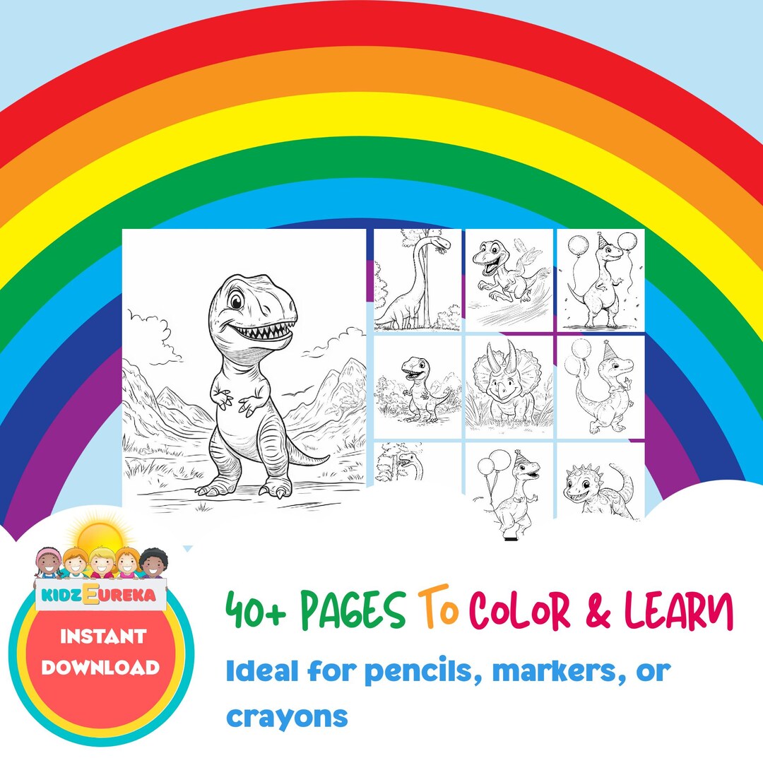 Amazing Dinosaurs Coloring Book for Adults and Kids, Grayscale Coloring ...