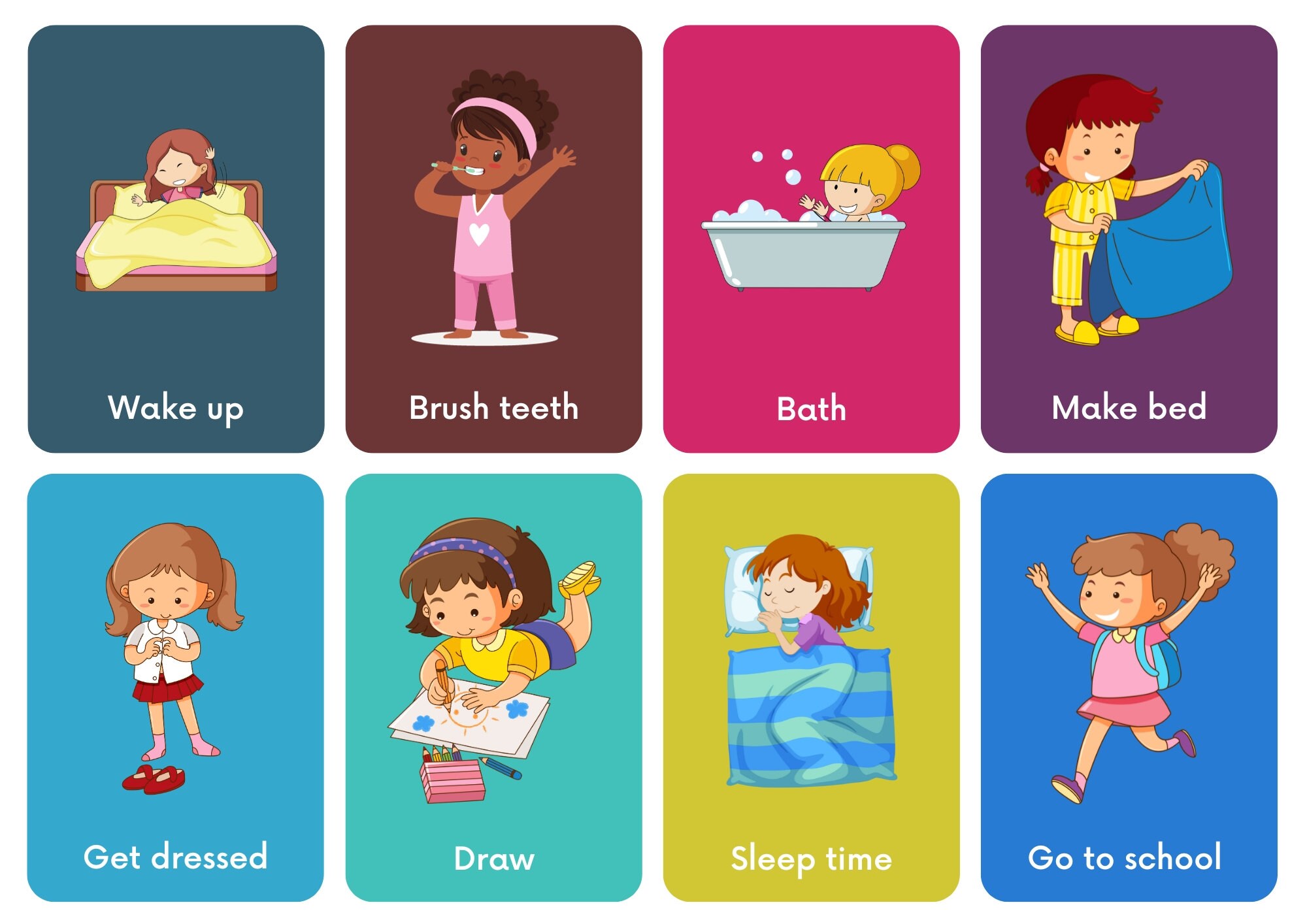 48 Colorful Fun Action Verbs Flashcards Nomenclature, Flashcards PDF ...