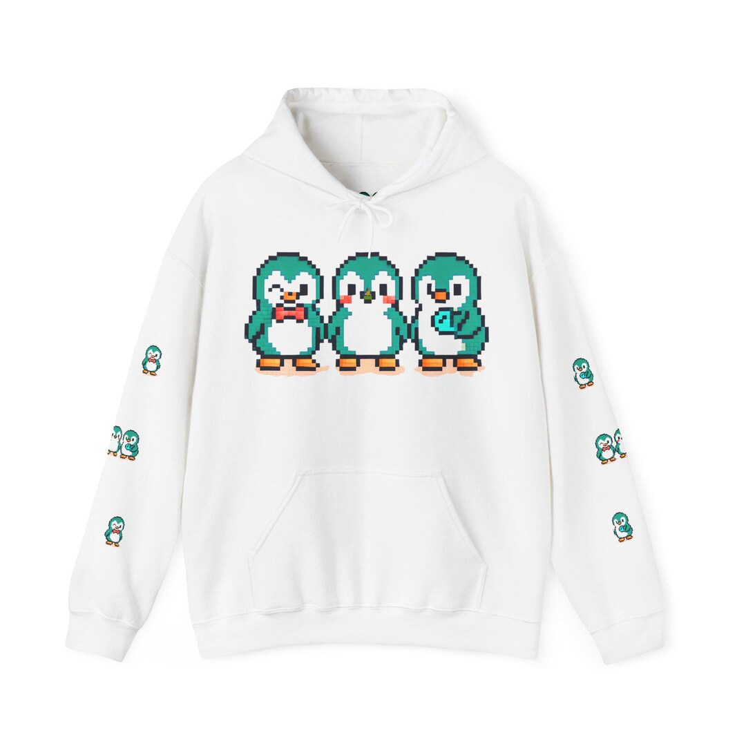 Penguin Pattern Hoodie | Teal Pixel Art Illustration - Etsy