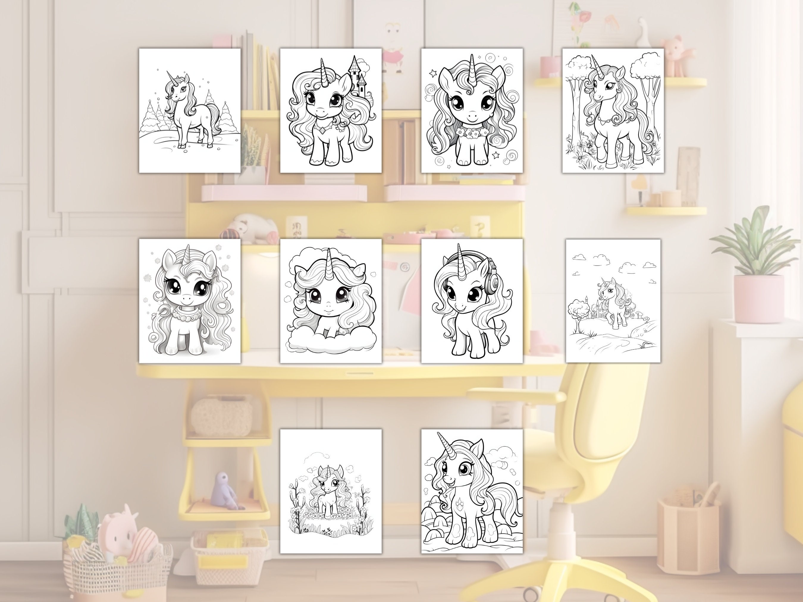 10 Kawaii Unicorn Coloring Pages, Cute Coloring Book for Kids and ...