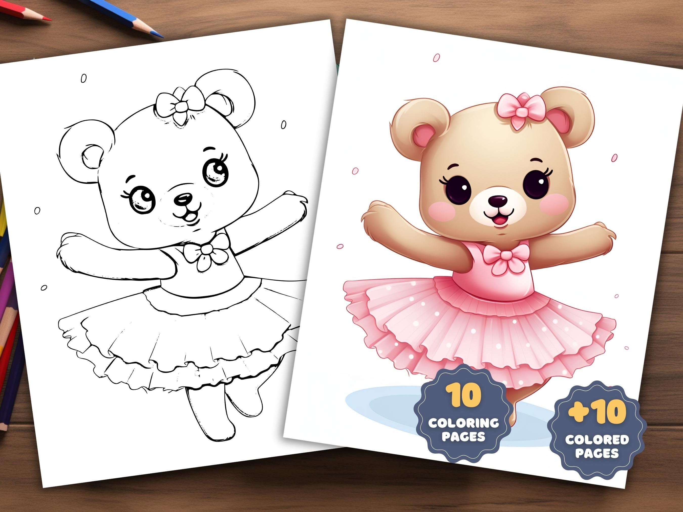 Cute Teddy Bear Coloring Book for Kids Coloring Book for Adults Kawaii ...