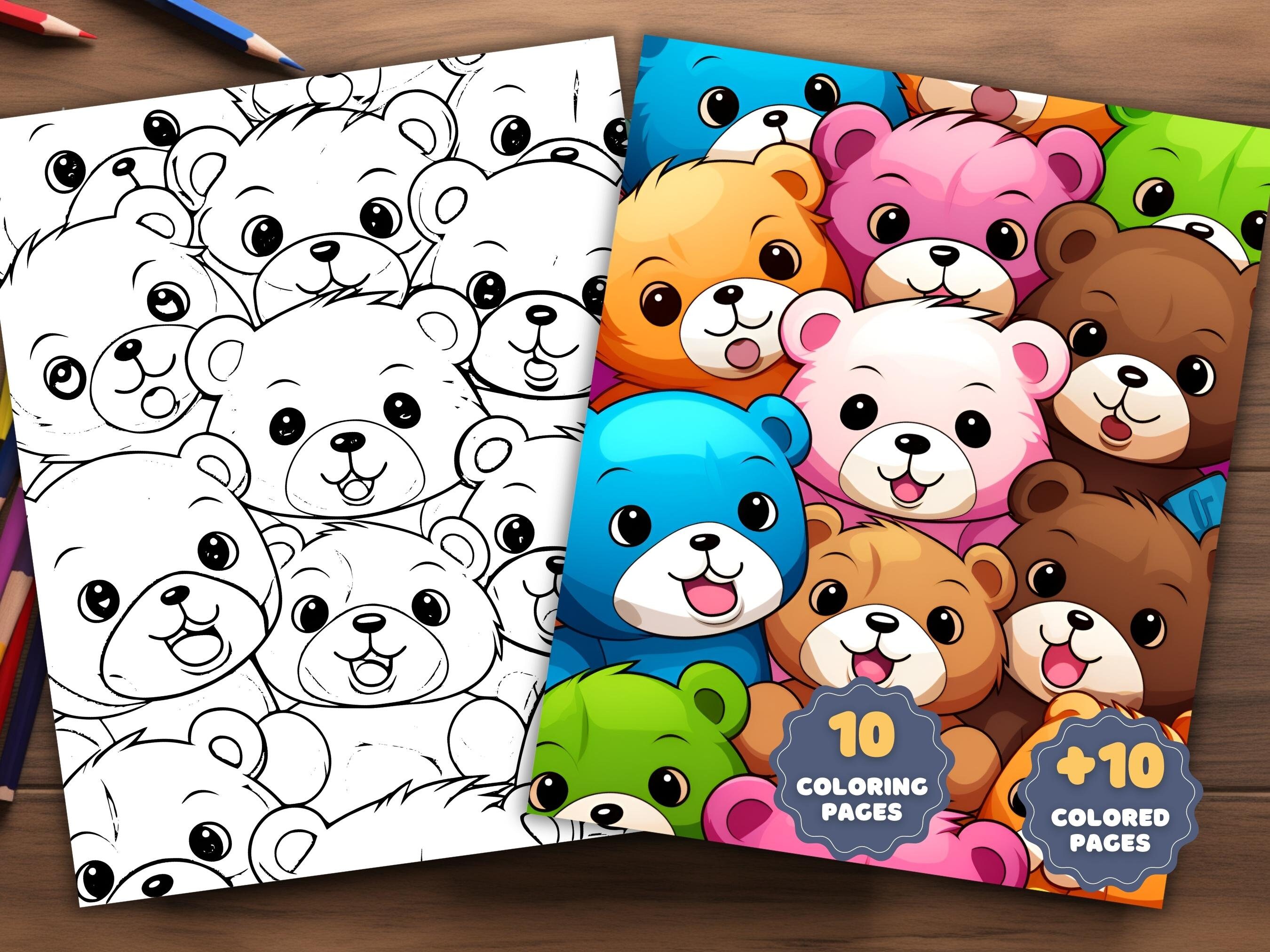Cute Teddy Bear Coloring Book for Kids Coloring Book for Adults Kawaii ...