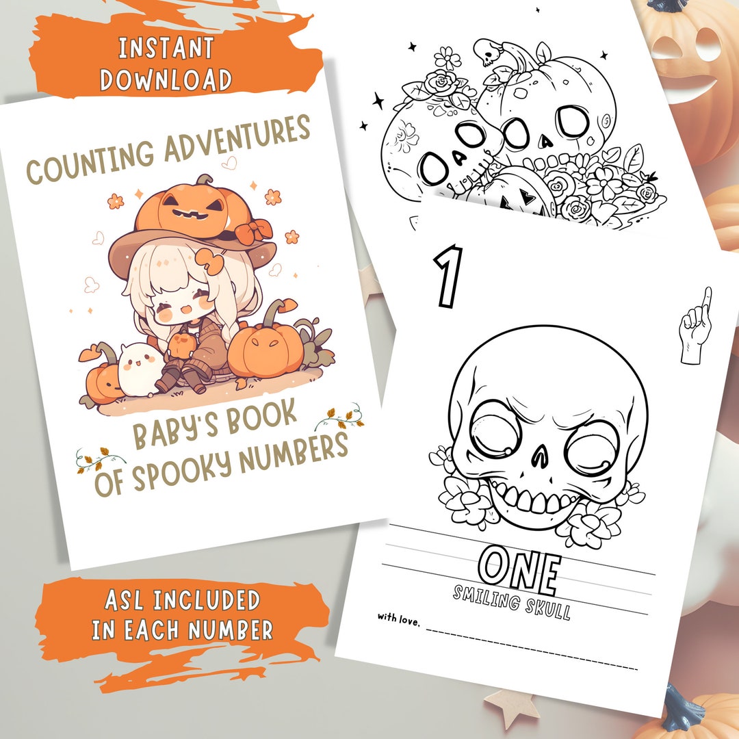 Halloween Number Coloring Book: Baby Shower Game, ASL (digital Download ...