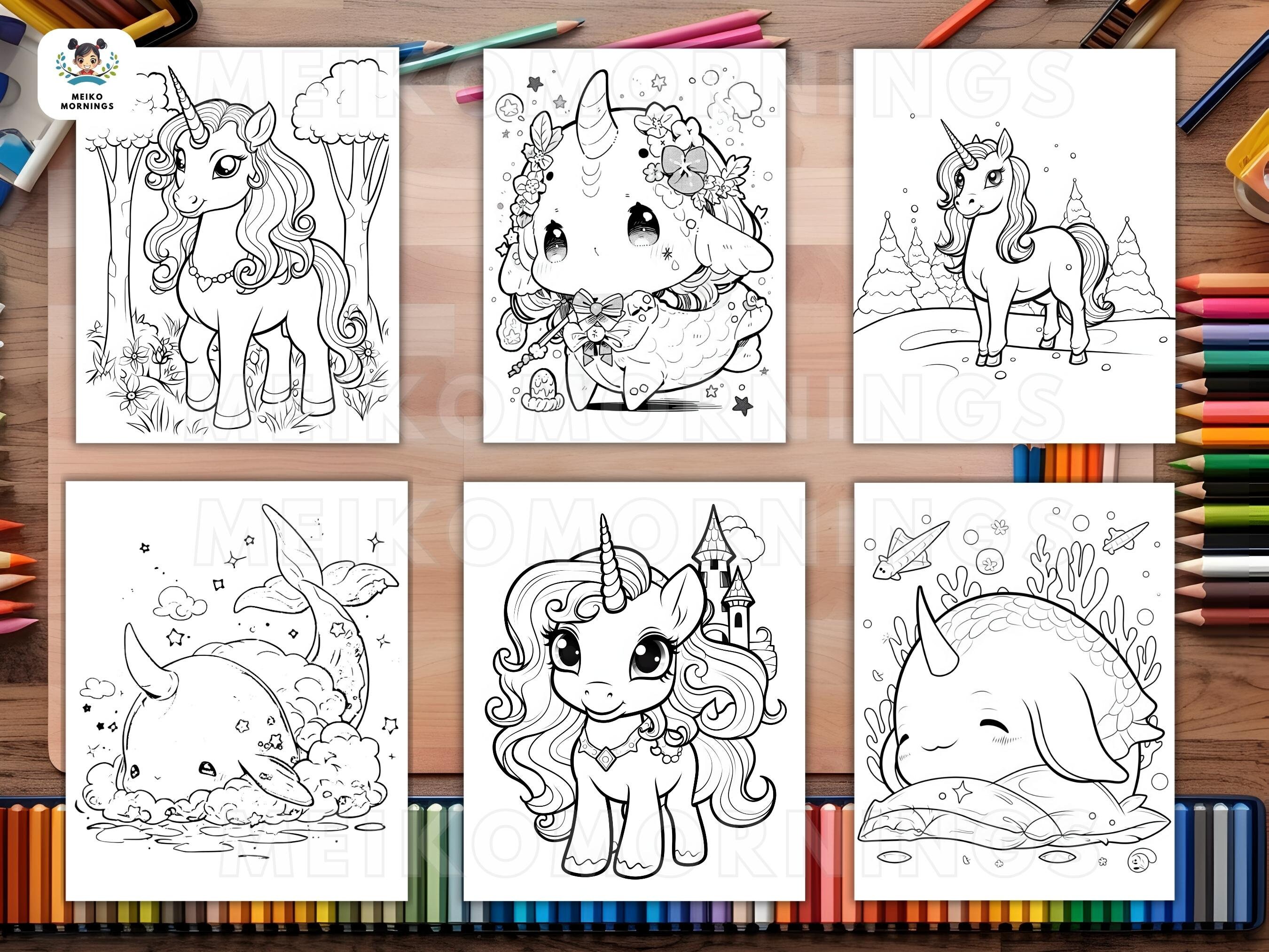 Unicorns and Narwhals Coloring Page Cute Coloring Book for Kid Adult ...