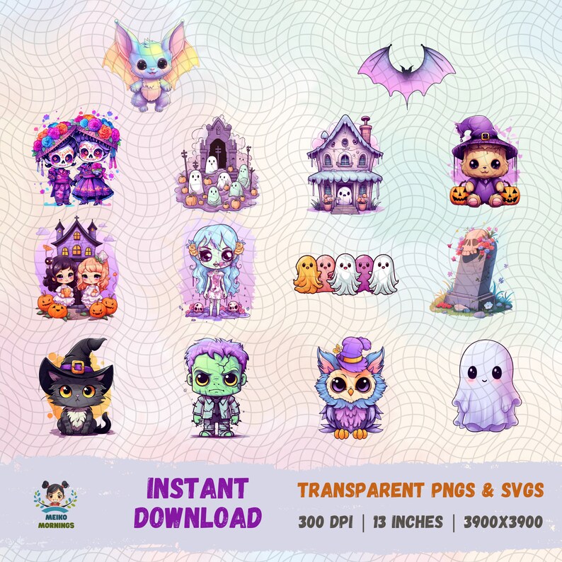Pastel Halloween Clipart Pastelloween Clipart Kawaii Halloween - Etsy