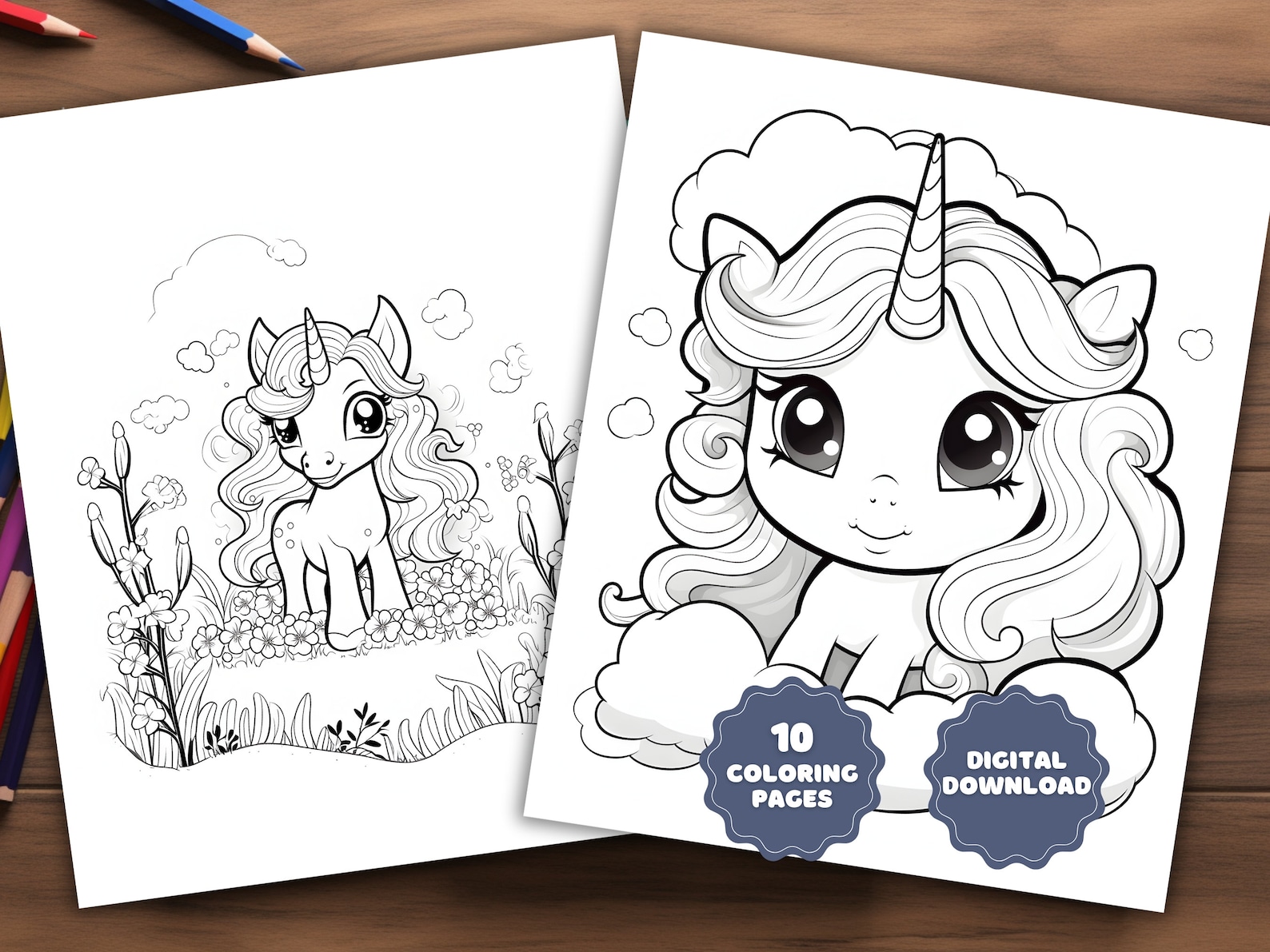 10 Kawaii Unicorn Coloring Pages, Cute Coloring Book for Kids and ...