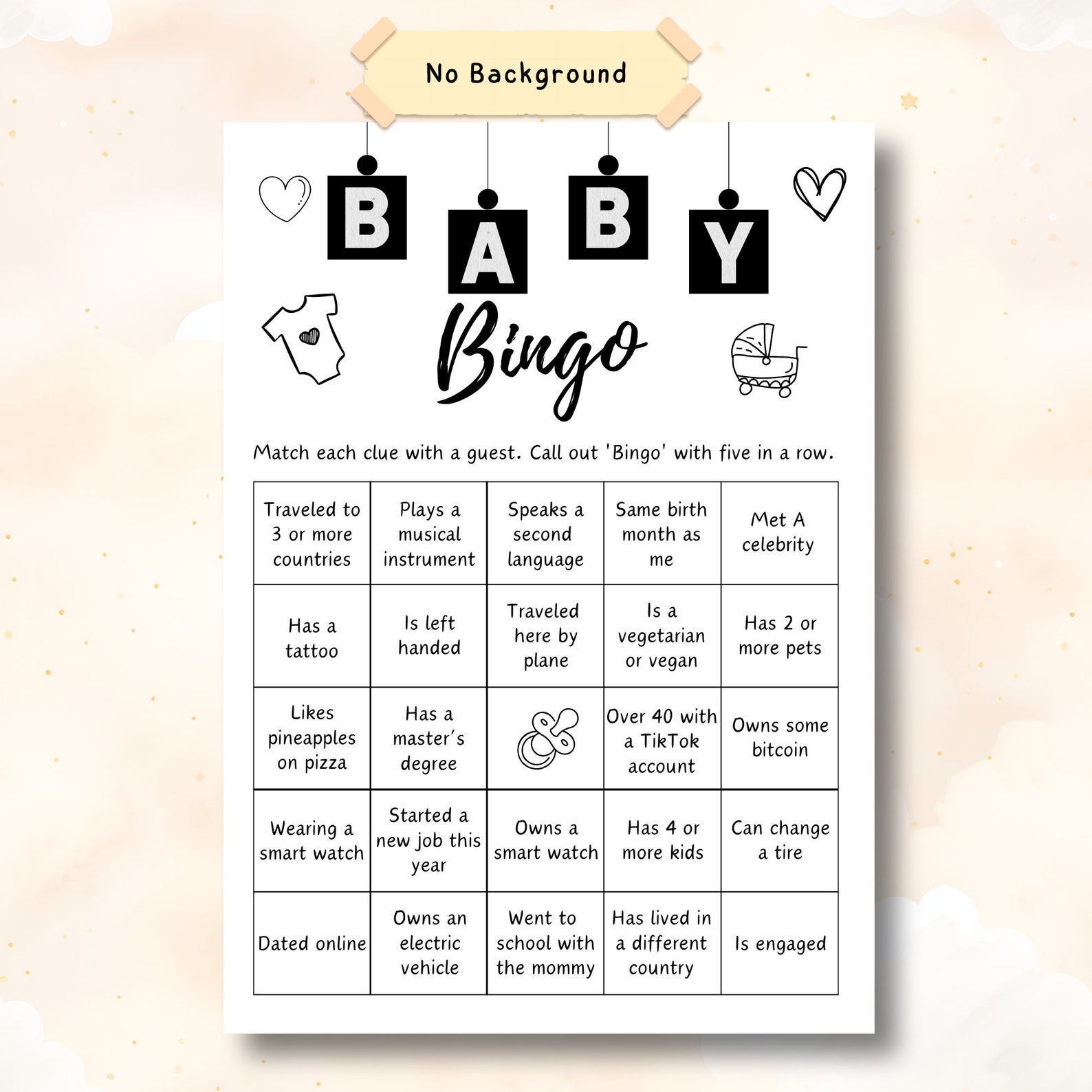 Find the Guest Bingo Game, Baby Shower Bingo Cards, Unique Prefilled ...