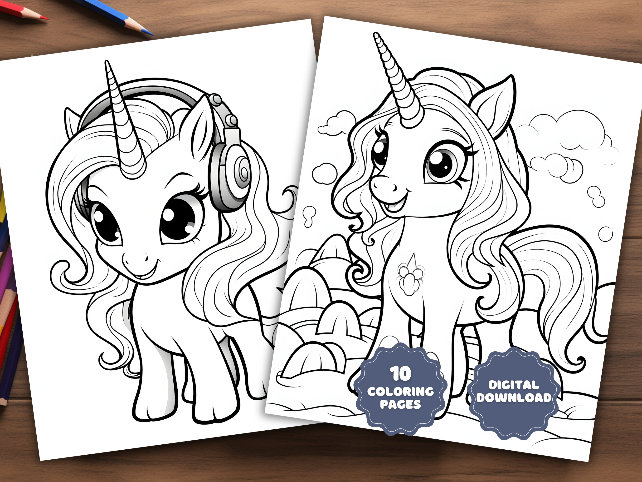 10 Kawaii Unicorn Coloring Pages, Cute Coloring Book for Kids and ...
