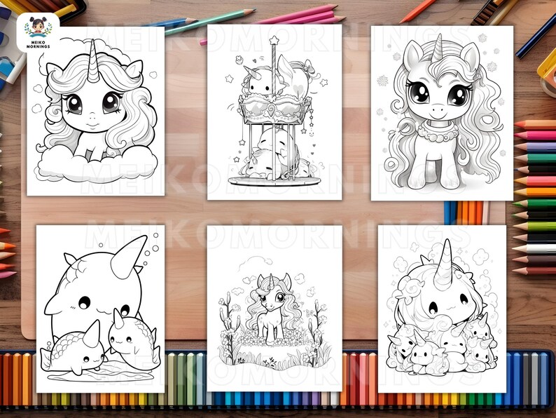 Unicorns and Narwhals Coloring Page Cute Coloring Book for Kid Adult ...