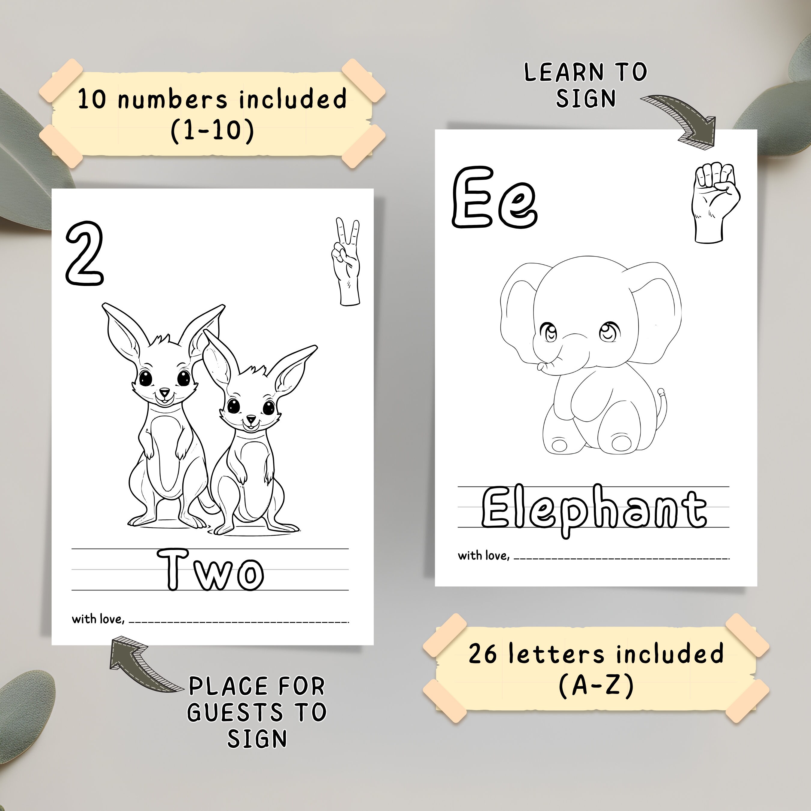 ABC 123 Coloring Book: Baby Shower Game, ASL Alphabet (PDF Pattern) - Etsy
