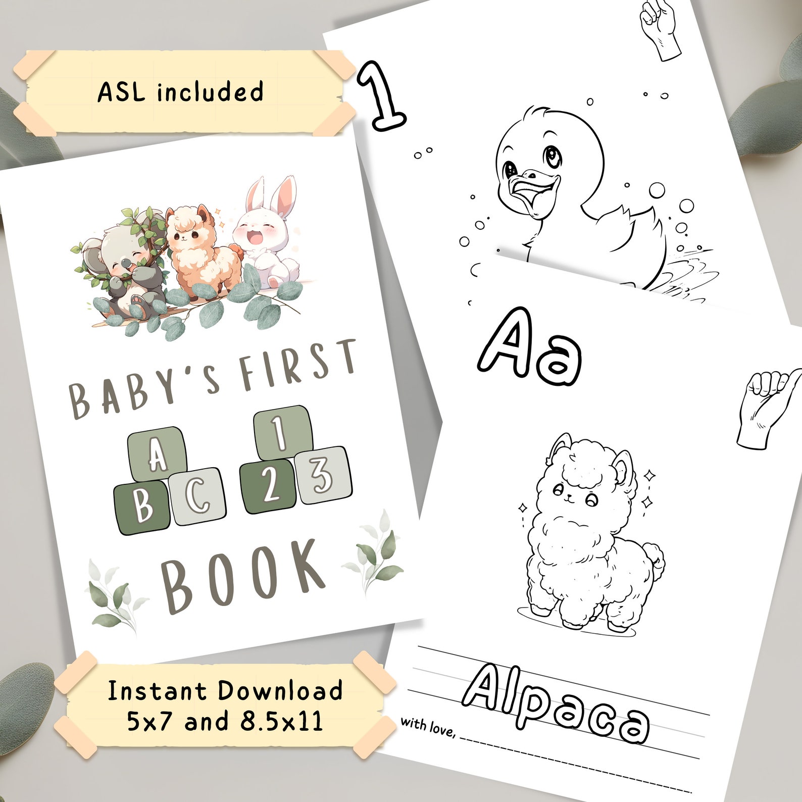 ABC 123 Coloring Book: Baby Shower Game, ASL Alphabet (PDF Pattern) - Etsy