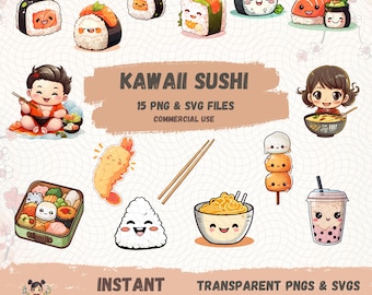 Kawaii Sushi Clipart, Japanese Food Clipart, Cute Sushi, Cute Japanese ...
