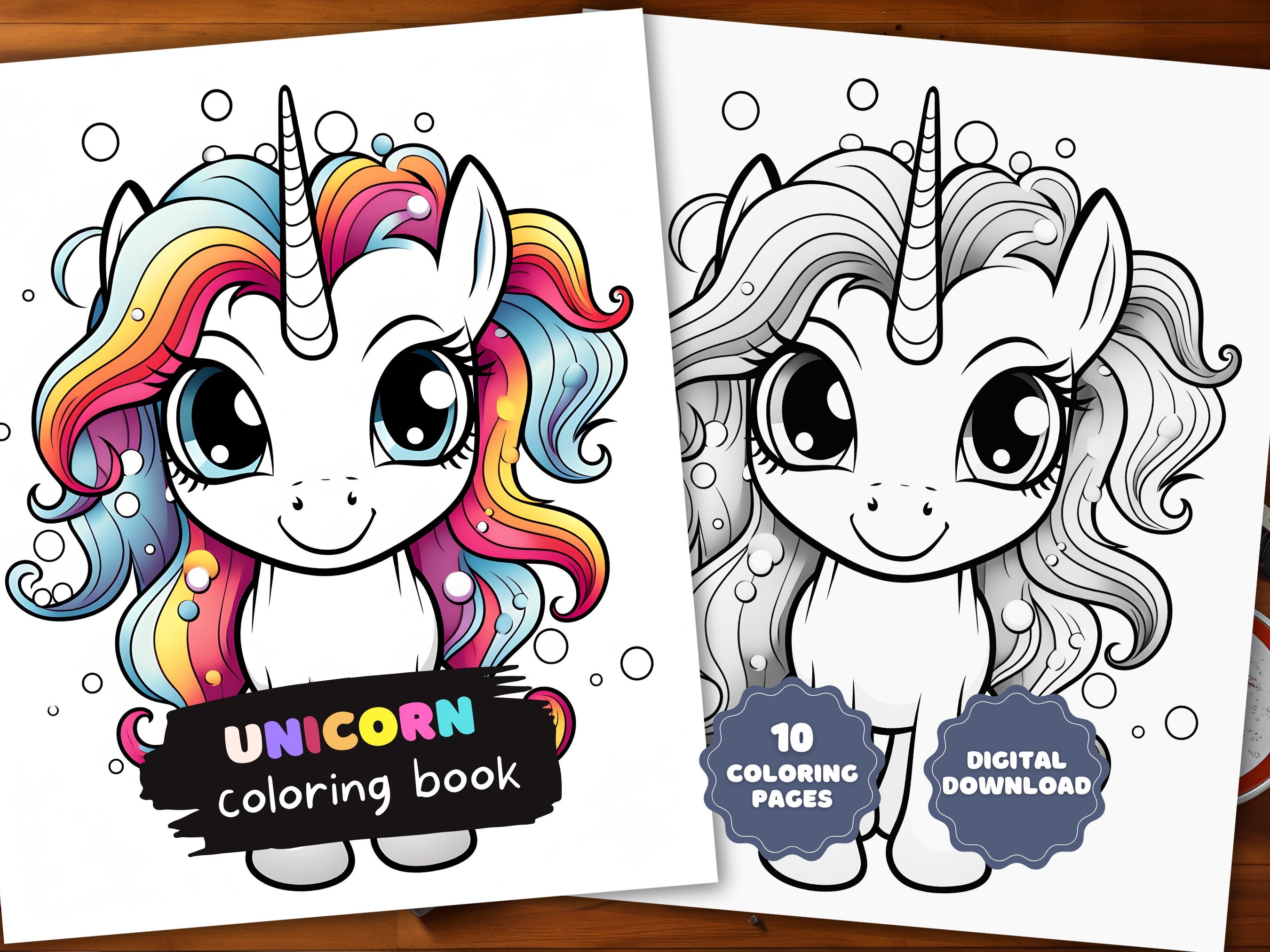 10 Kawaii Unicorn Coloring Pages, Cute Coloring Book for Kids and ...