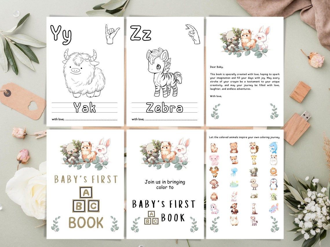 ABC Book Baby Shower Game Alphabet Coloring Book Baby's First ABC Book ...