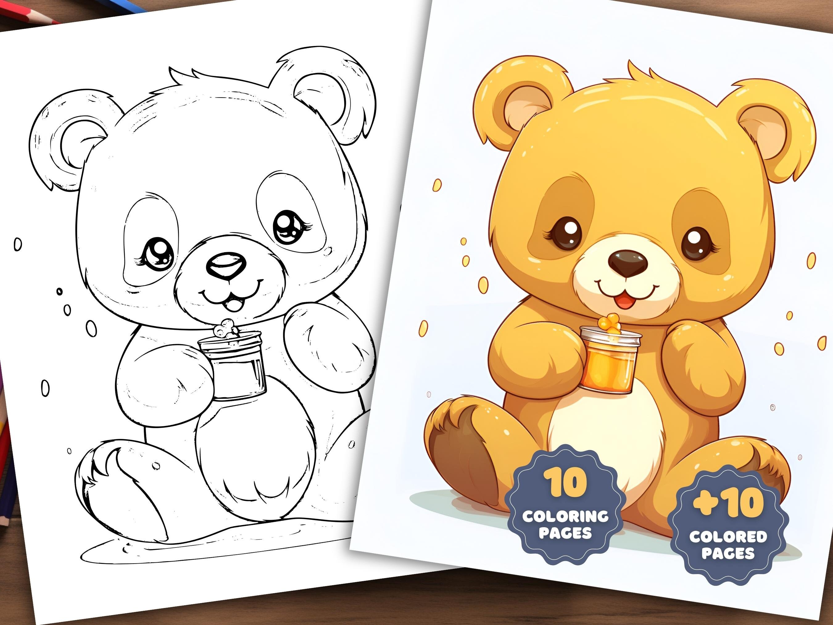 Cute Teddy Bear Coloring Book for Kids Coloring Book for Adults Kawaii ...