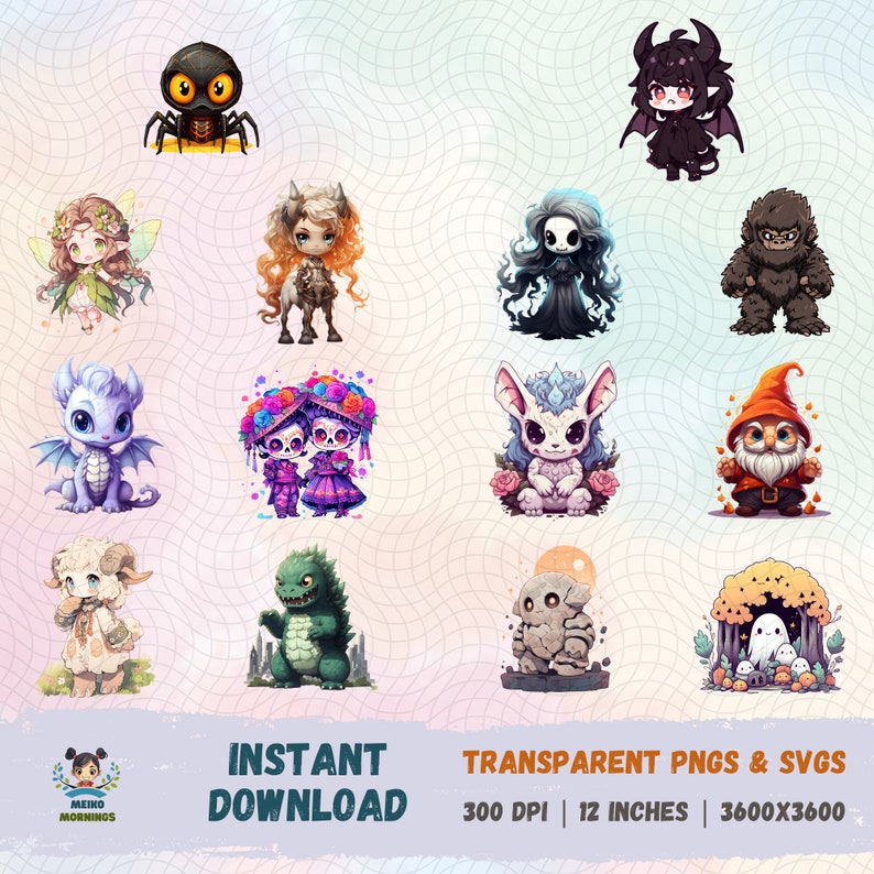 Kawaii Mythical Monster Clipart Halloween Clipart Cute Monster Clipart ...