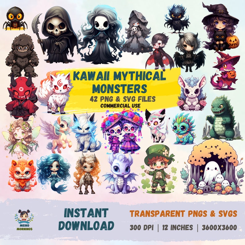 Kawaii Mythical Monster Clipart Halloween Clipart Cute Monster Clipart ...