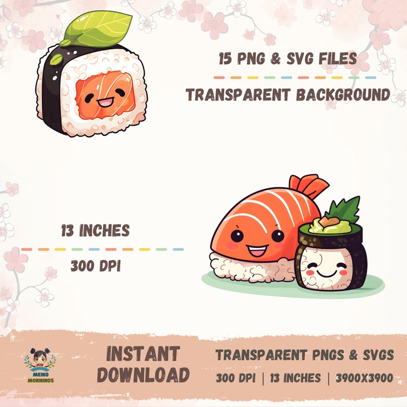 Kawaii Sushi Clipart Cute Food Clipart Onigiri Ramen Noodles Chopsticks ...