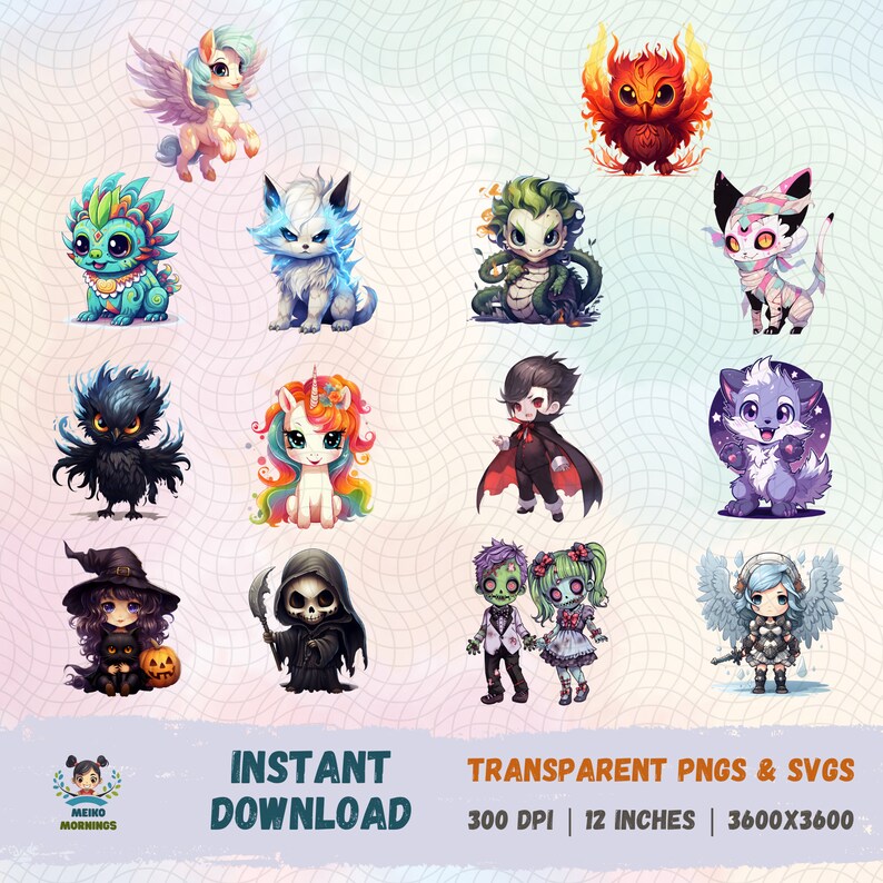 Kawaii Mythical Monster Clipart Halloween Clipart Cute Monster Clipart ...