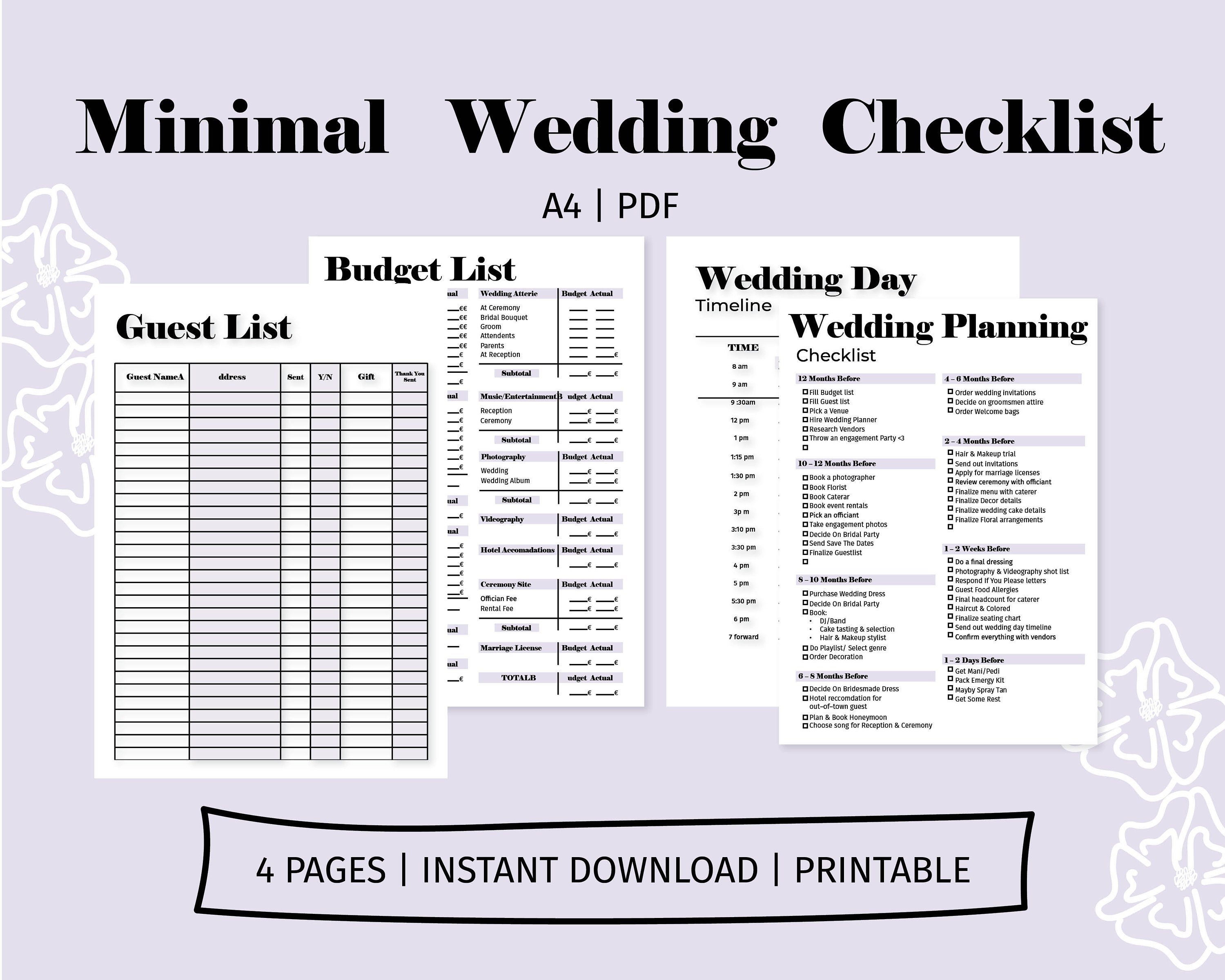 Minimal Wedding Planning Checklist Printable Wedding Checklist Template ...
