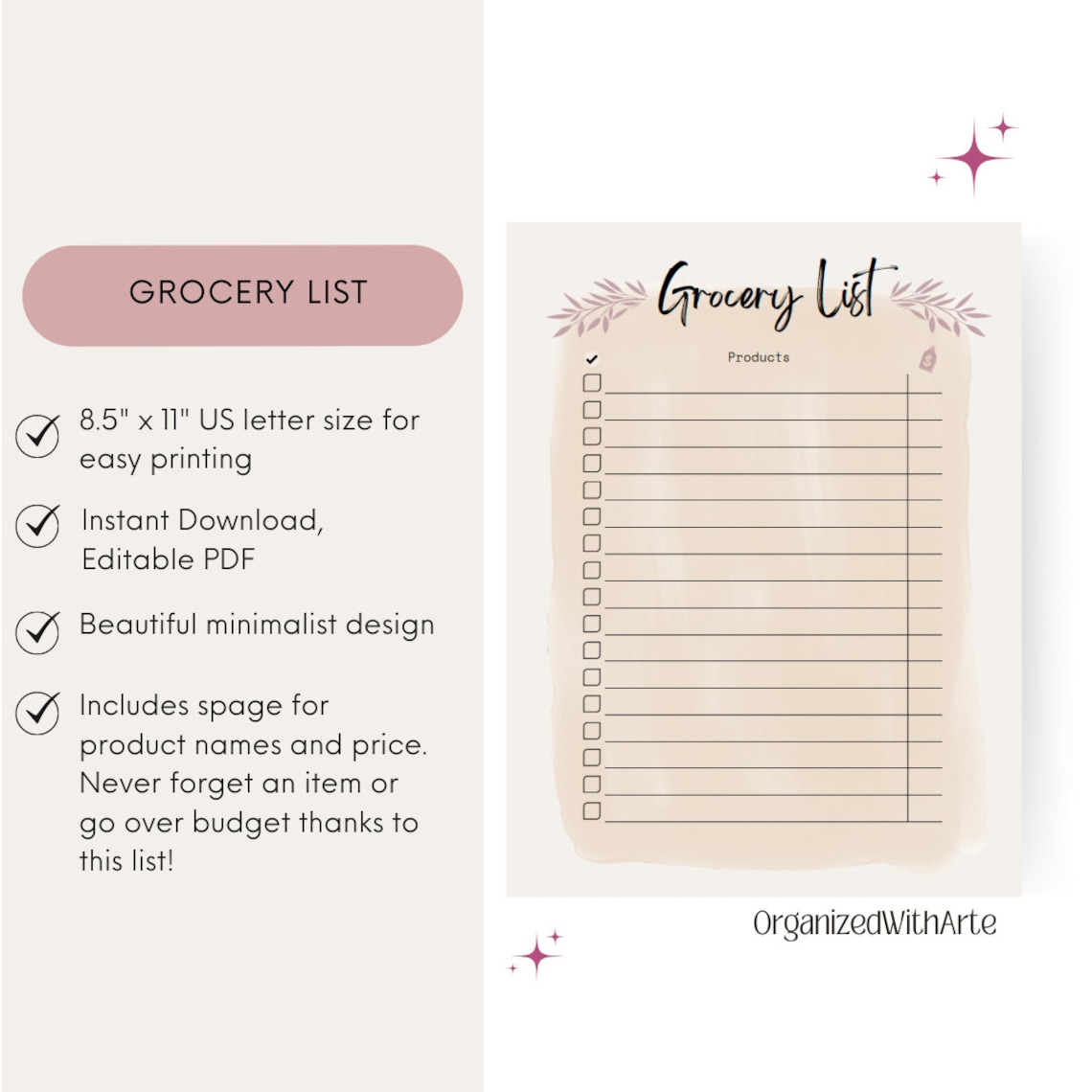 Printable Grocery List Digital Grocery List Grocery List Template ...